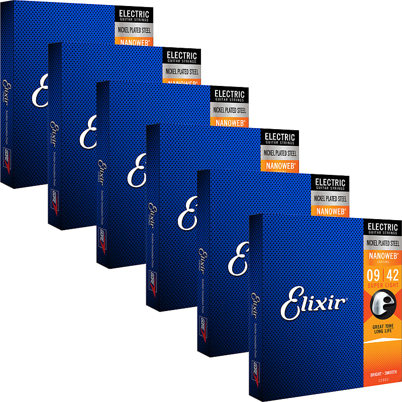 6 Sets of Elixir Super Light NANOWEB Electric Guitar Strings | Reverb
