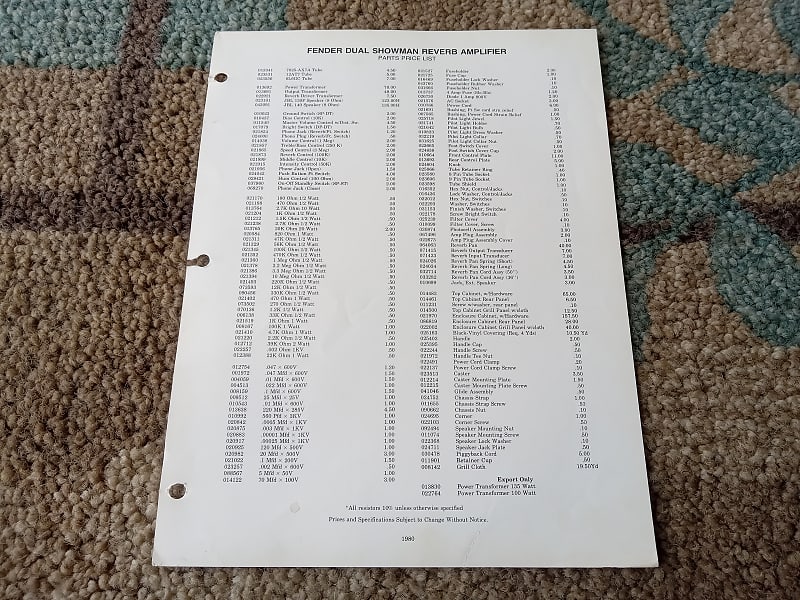 Vintage 1980 Fender Dual Showman Reverb Amplifier Parts List | Reverb