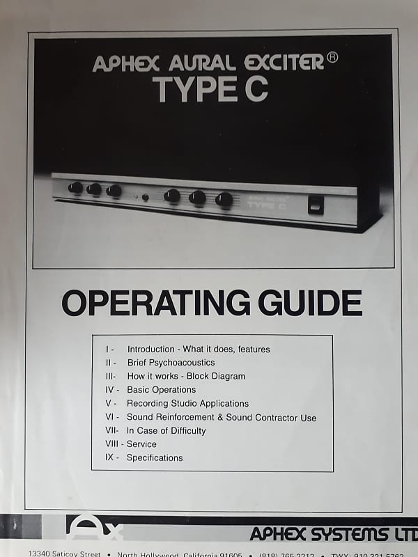 Operating Guide for Aphex Aural Excited Type C 1985 | Reverb