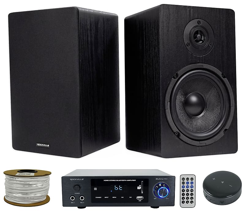 Rockville BLUAMP 150 Bluetooth Amplifier+2 6.5" Bookshelf | Reverb