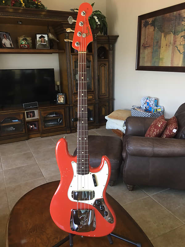 Fender Jazz Bass 1965 Fiesta Red with matching headstock | Reverb