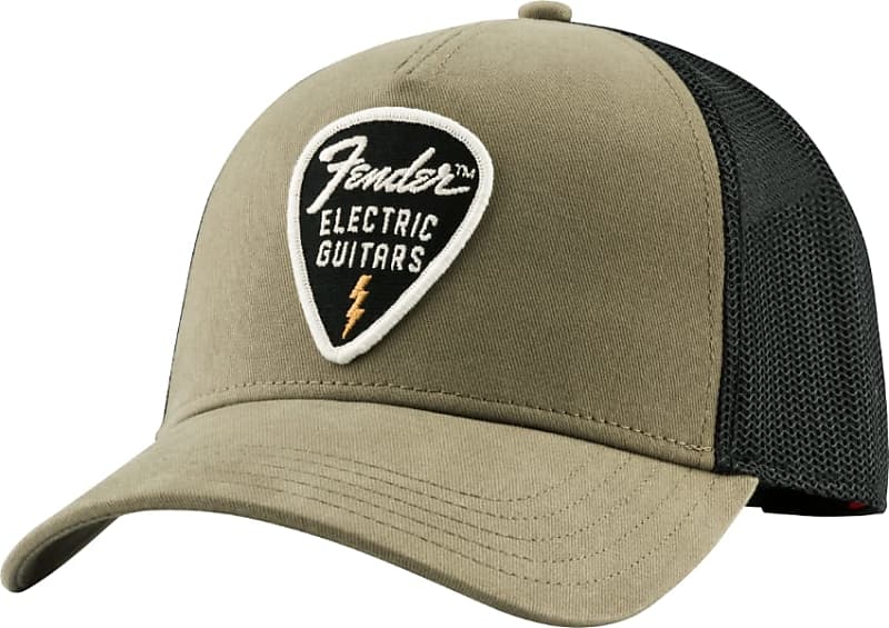 Genuine Fender Guitars Snap Back Logo Pick Patch Hat, Olive | Reverb