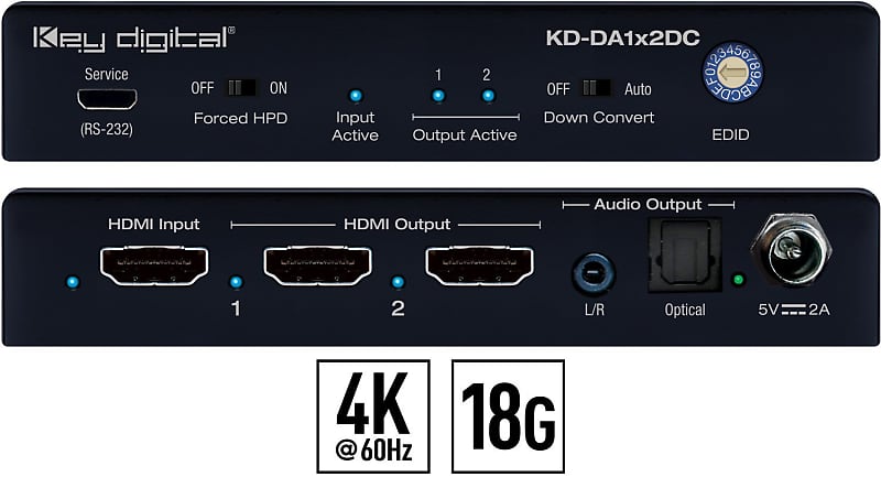 Key Digital KD-DA1x2DC 4K 18G 1x2 HDMI Distribution Amplifier | Reverb