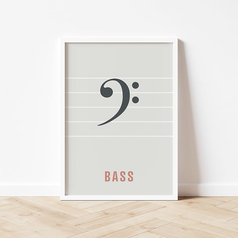 Bass Clef Print - Musical Note Art, Music Theory Poster, | Reverb