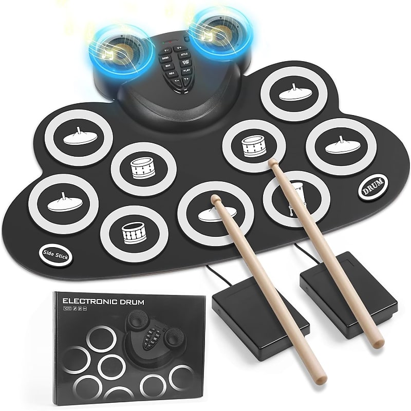 Electric Drum Set,9-Pad Roll Up Drum Pad With Pedals & | Reverb
