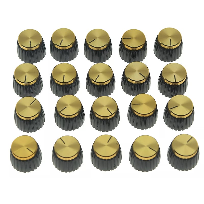 Marshall Amp Knobs - Black with Gold Cap, Push-On (Set of 20) | Reverb