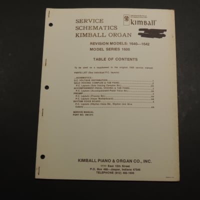 Kimball Revision Models 1640-1642, Model Series 1600 Service | Reverb