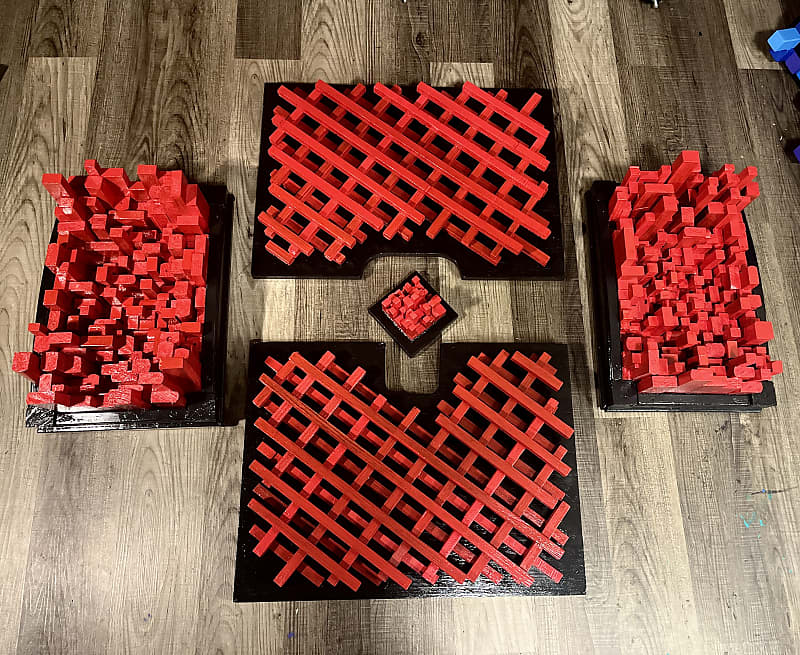 Custom Sound Diffusing Wall Panel Set - 5 Panel Set in Red | Reverb