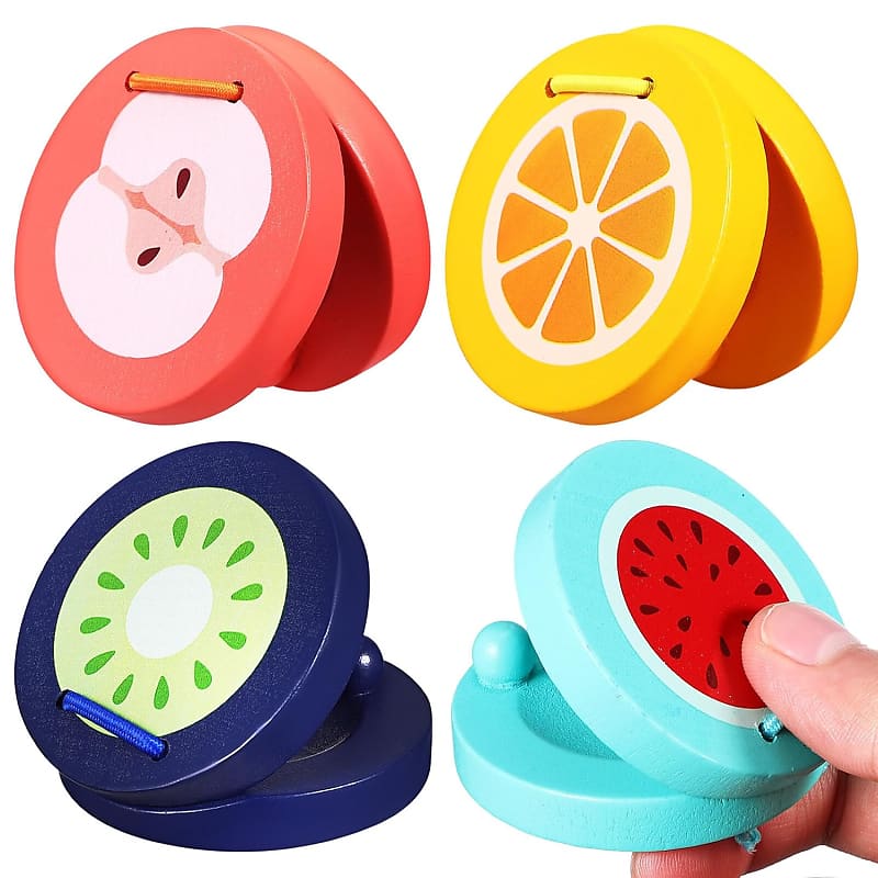 4Pcs Cartoon Fruit Finger Castanets Wooden Percussion | Reverb