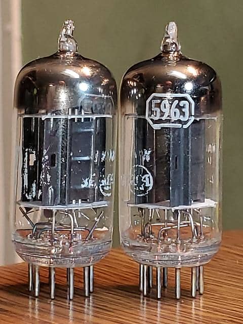 5963 RCA NOS 1959 Tall Black Plate "D" getter | Reverb