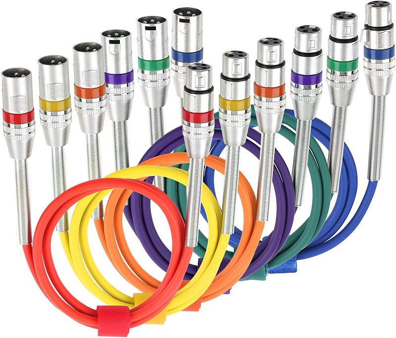 6 Pack 6.6ft Multi-Color XLR Microphone Cables, 3-Pin | Reverb