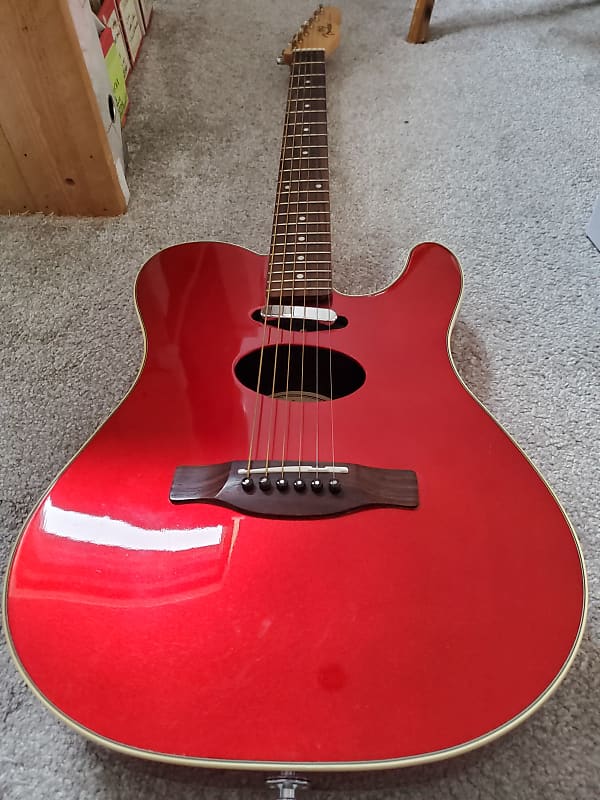 Fender Telecoustic Deluxe 2000s - Cherry red | Reverb