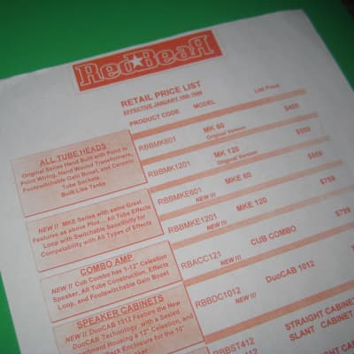 Red Bear Amplifier Price Sheet From 1996 | Reverb