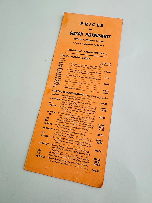 Gibson Price List 1961 | Reverb