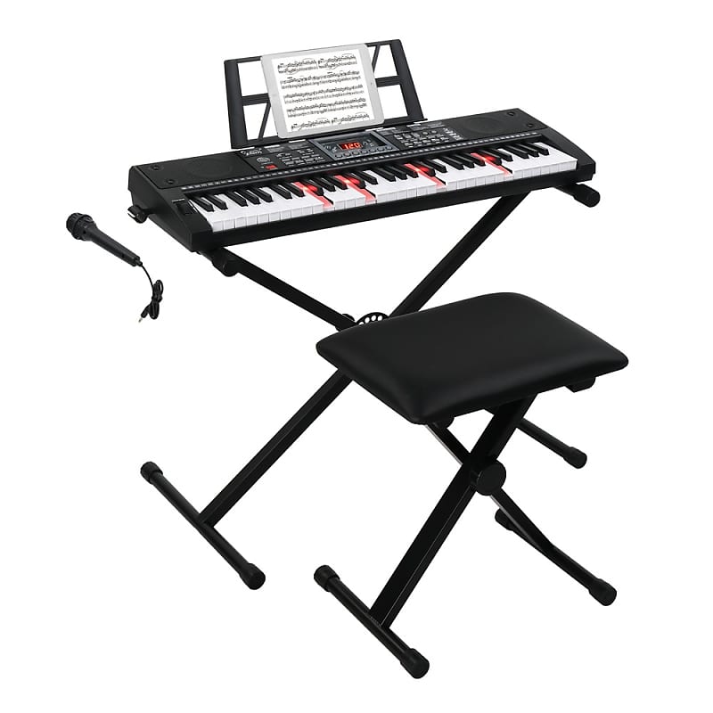 Glarry Black 61-Key Keyboard with Piano Stool | Reverb