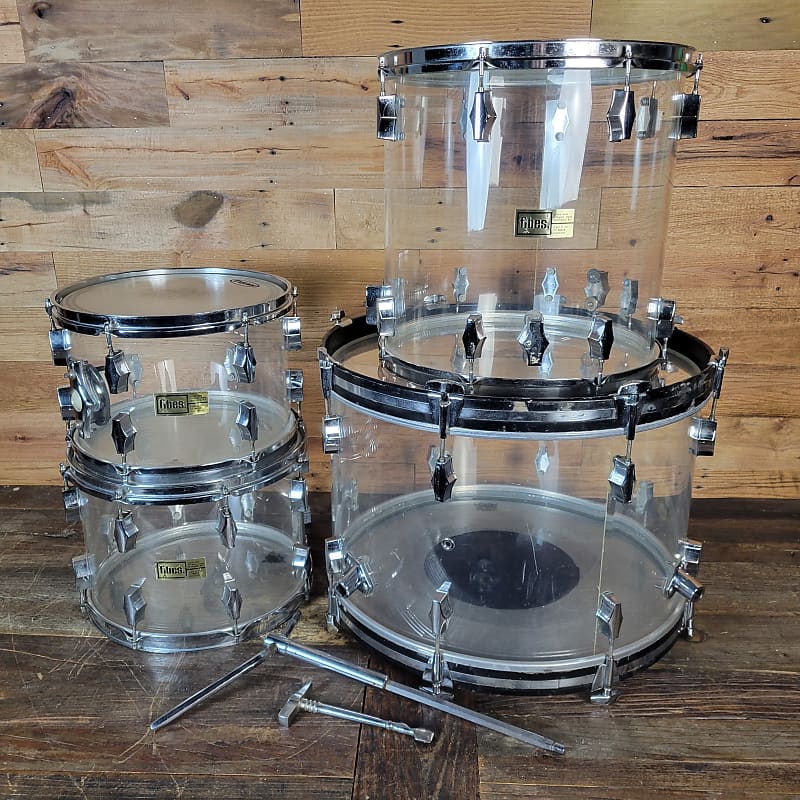 1970's Fibes Acrylic 4-Piece Drum Kit 22/16/14/13 - Clear | Reverb