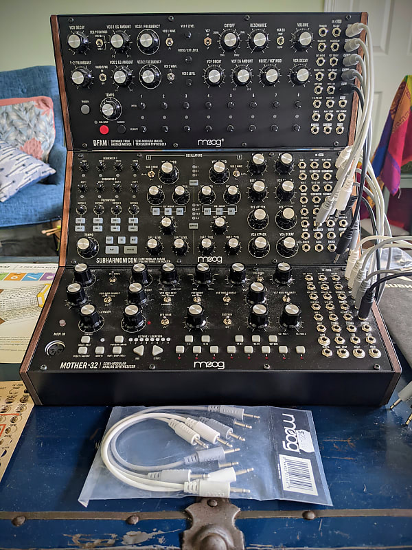 Moog Mother-32/DFAM/Subharmonicon w/ Moog 3-Tier Rack | Reverb