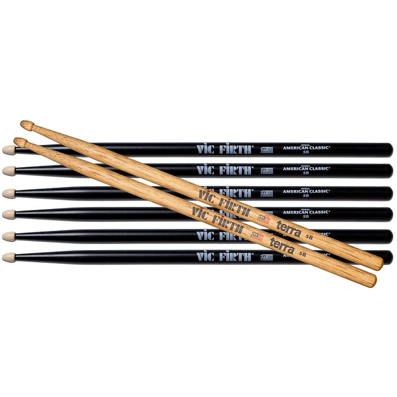 Vic Firth 3 Pair of American Classic 5B Drum Stick w/Black | Reverb