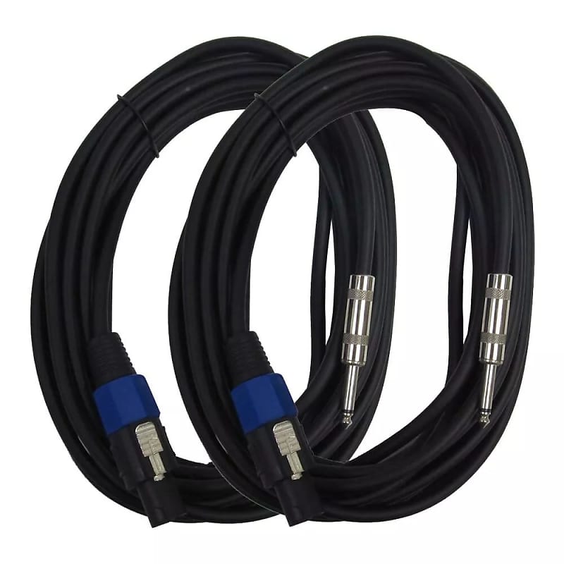 (2) 25' Foot Speakon To 1/4" Pa Dj Speaker Cable - Black | Reverb