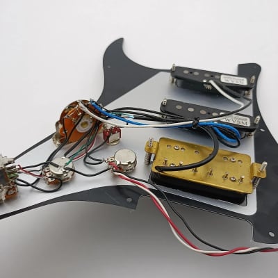 HSS Black Guitar Strat Style Loaded Prewired Pickguard, | Reverb