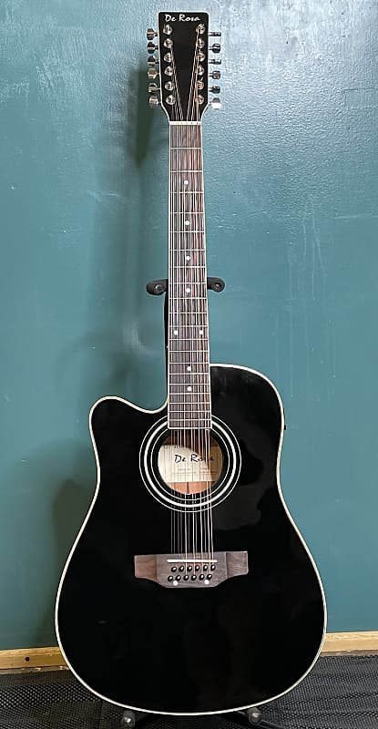 12 String AE Acoustic-Electric Guitar Black De Rosa Left | Reverb