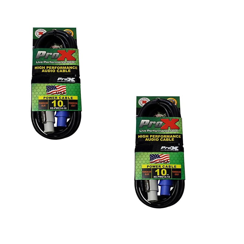 2 prox PowerCon Cables 14 AWG 10 ft High Performance A Blue | Reverb