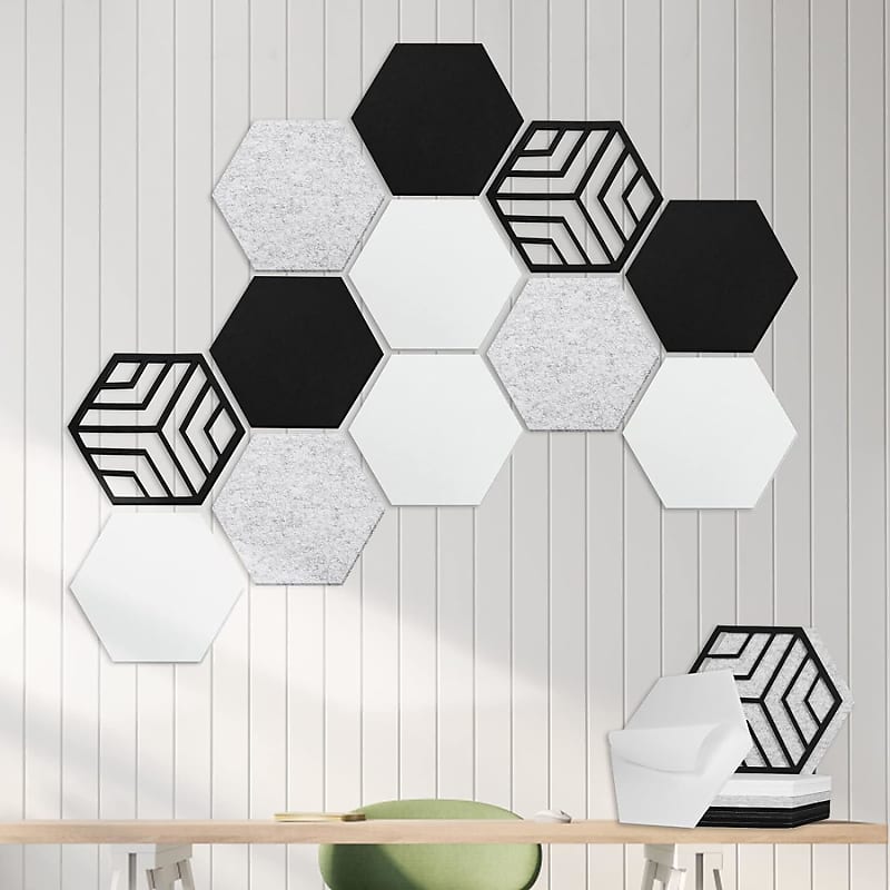 12 Pack Self-Adhesive Acoustic Panels, Hexagon Sound Proof | Reverb