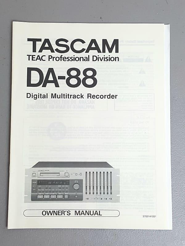 Tascam DA-88 Digital Recorder - Original Owner's Manual | Reverb