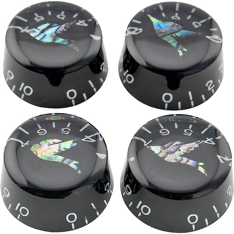 4 Abalone Bird Black Les Paul Custom Control Speed Dial Knobs | Reverb