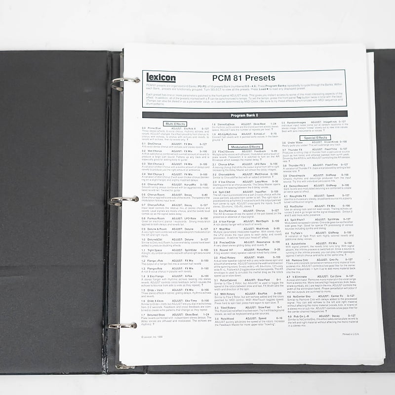 Lexicon PCM 81 Digital Effects Processor User Guide Manual | Reverb