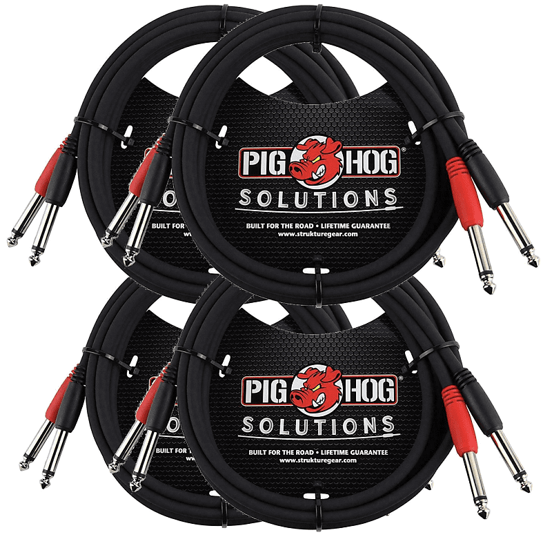 4 Pack Pig Hog 10Ft Solutions Dual Cable 1/4" Mono Male | Reverb