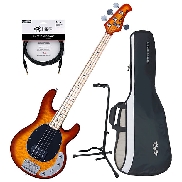 Sterling RAY34 QM 4-String Bass Guitar Honeyburst Bundle | Reverb