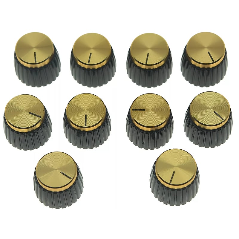 Marshall Amp Knobs - Black with Gold Cap, Push-On (Set of 10) | Reverb
