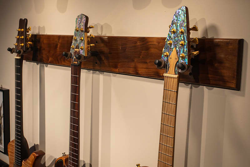 Walnut guitar rack - Hold 3 guitars - Instrument wall display | Reverb