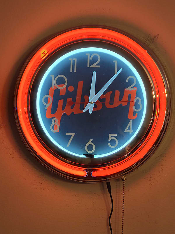 Gibson Guitars Double Neon Red/White Wall Clock Killer Cool | Reverb