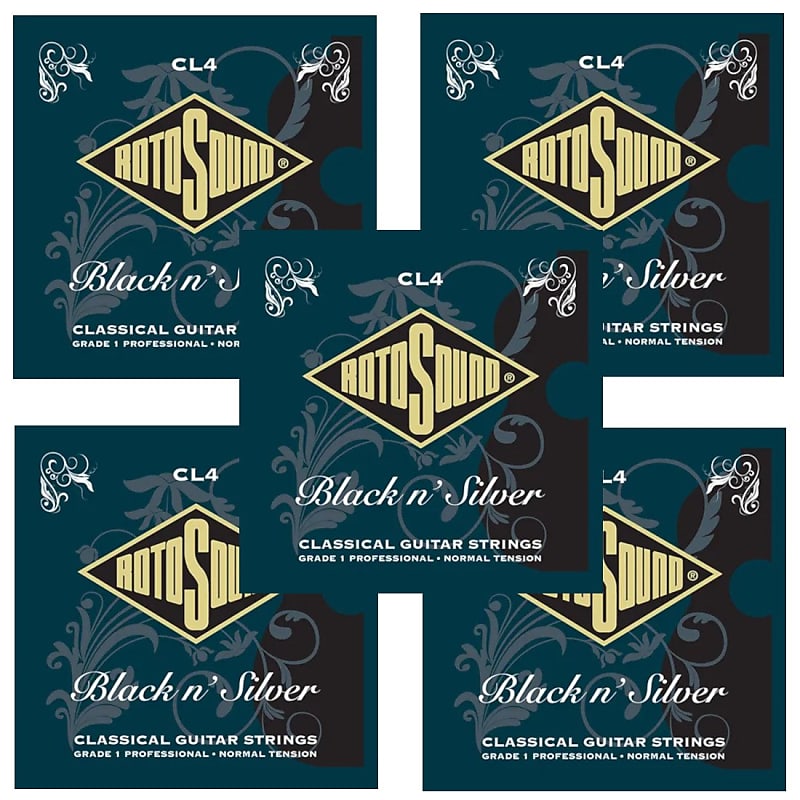 Rotosound Guitar Strings 5-Packs Classical Black N Silver | Reverb