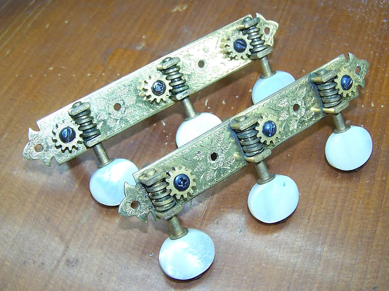 Waverly Gold plated pearl button engraved tuners for slot | Reverb