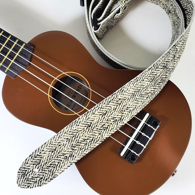 Tweed Leather Ukulele Strap - Black White Tweed Ukulele Strap | Reverb