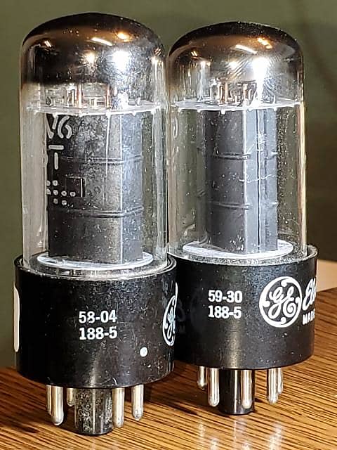 6V6GT GE matched pair 1958/1959 black plate MaxiMatcher2 | Reverb