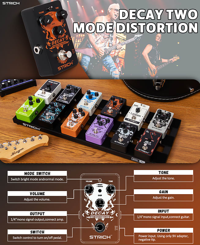 Strich Decay Distortion Pedal Brit Stack Simulator | Reverb