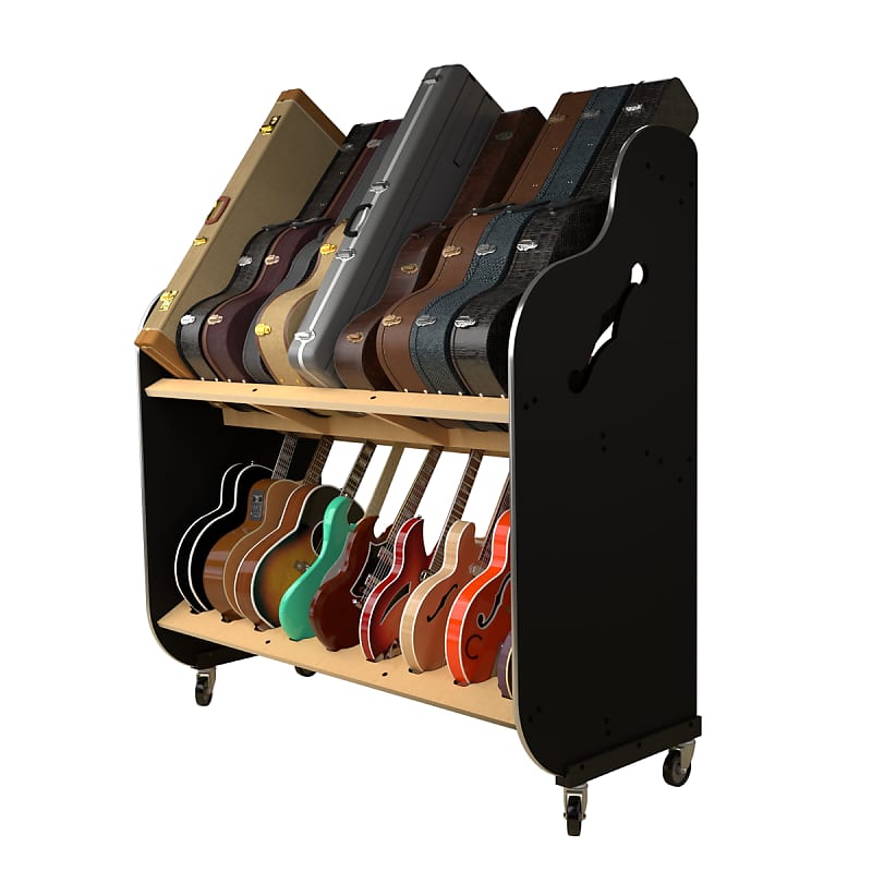 The Session-Pro™ Double-Stack Mobile Guitar AND Case Shelf | Reverb