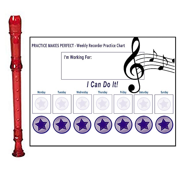 Music Practice Chart Blue - With Bonus Red Soprano Recorder | Reverb