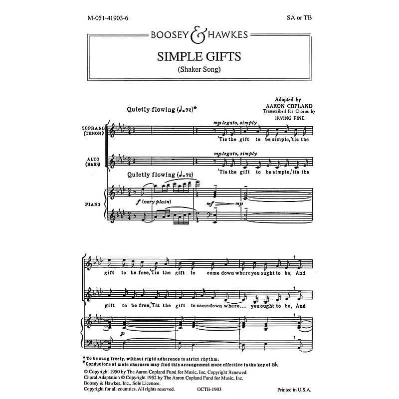 Boosey and Hawkes Simple Gifts (SA or TB Piano) arranged by | Reverb