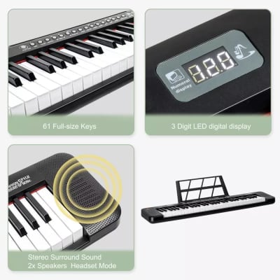 61-Key Portable Electronic Keyboard Piano With Stand, Stools | Reverb