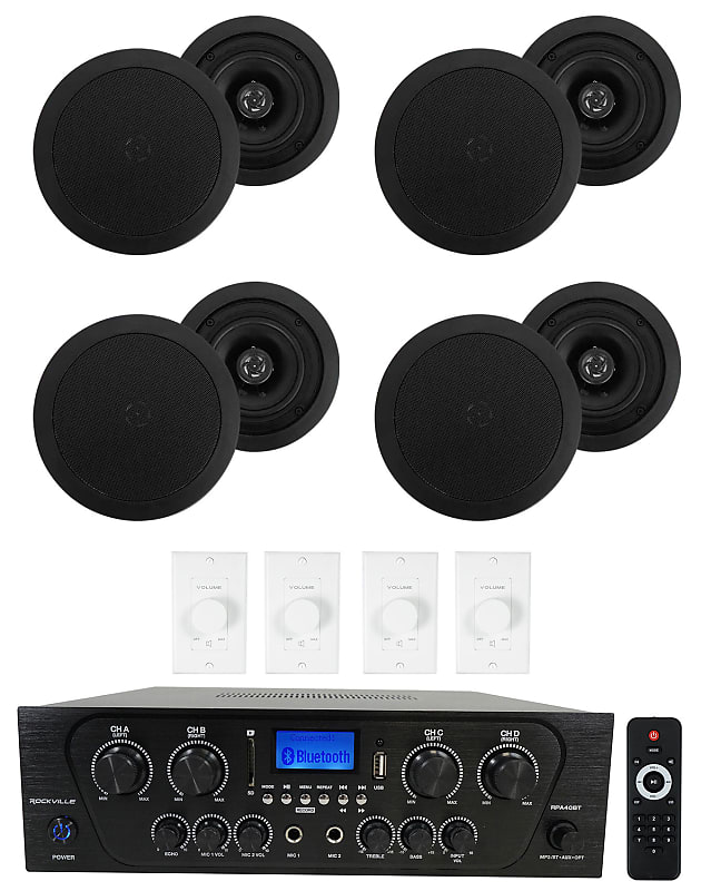 Rockville 4-Room Home Audio Kit w/Receiver+Black Ceiling | Reverb