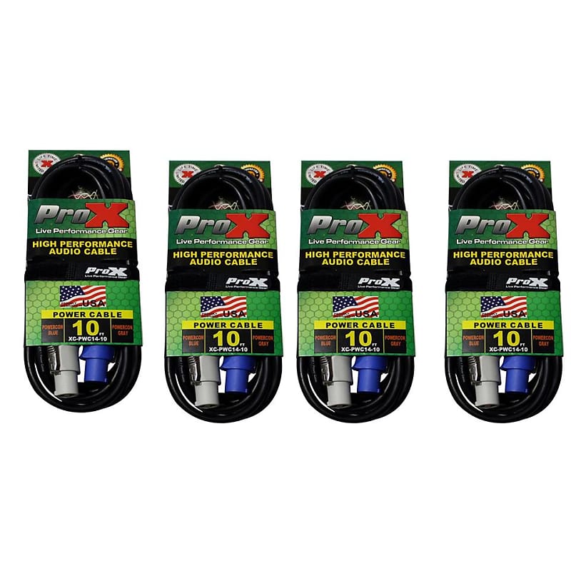 4 Prox PowerCon Cables 14 AWG 10 ft High Performance A Blue | Reverb
