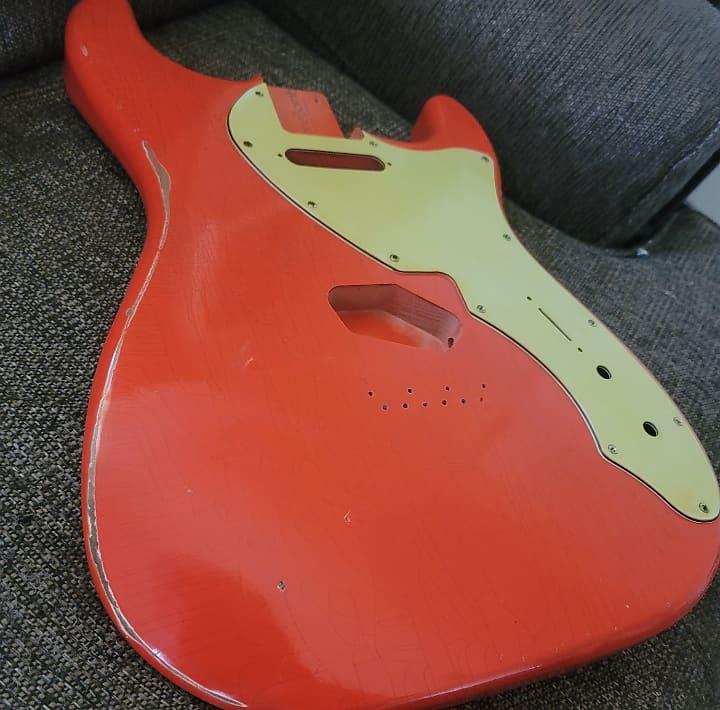 Custom Hybrid thinline strat body 2024 - Coral pink nitro | Reverb