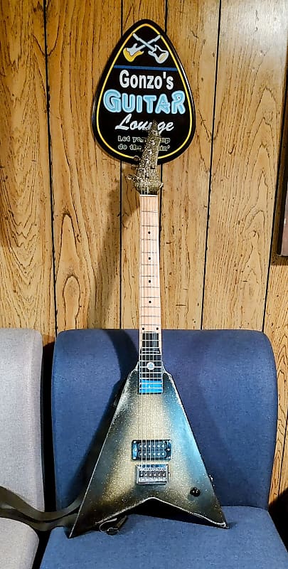 Custom Full size "Mini" Flying V Black and Gold sparkle | Reverb