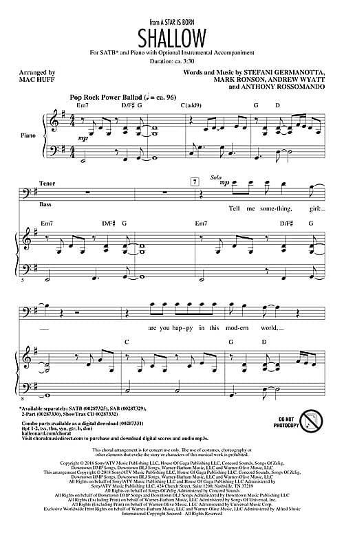 Shallow Pop Choral Series SATB Bradley Cooper | Reverb
