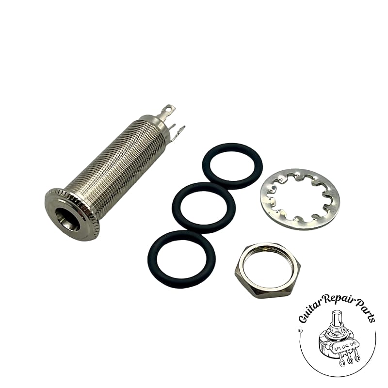 Ibanez 3JK1J23R Long Threaded Switching Barrel Jack - Nickel | Reverb